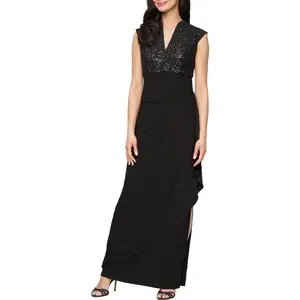 Alex Evenings Sequin Empire Waist Sleeveless Gown - Black/nude