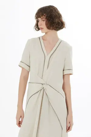 GIZIA Piped Detail Linen Maxi Dress
