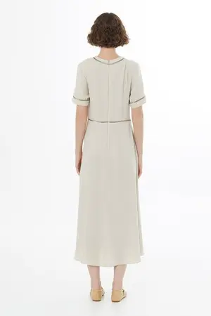 GIZIA Piped Detail Linen Maxi Dress