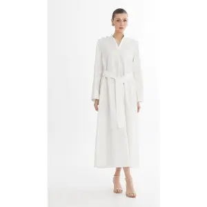 GIZIA Ecru Bone Button Detail Midi Dress With Beaded Belt - Beige