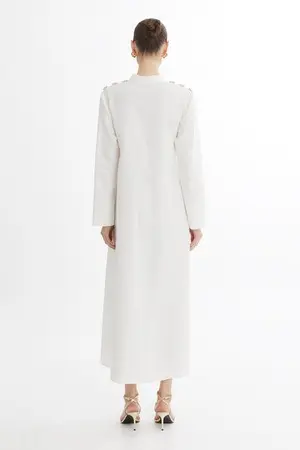 GIZIA Ecru Bone Button Detail Midi Dress With Beaded Belt