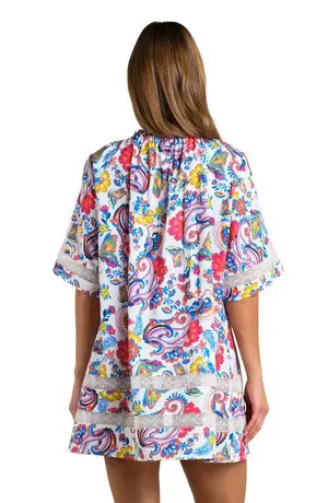 SUNSHINE 79 Butterfly Print Tunic Cover-up With Lace Panels And Tassels