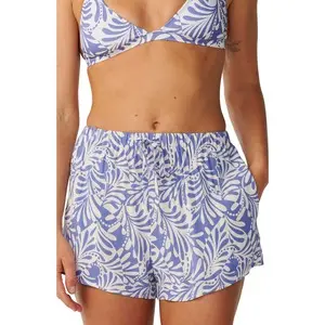 Rip Curl Party Wave Tropical Print Beach Shorts - White/blue