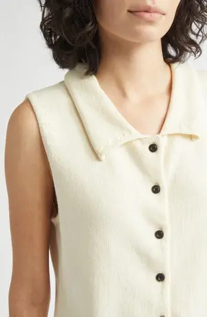 Posse Cotton Sleeveless Spread Collar Knit Top
