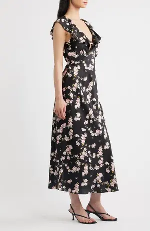 Lulus Carter Floral Ruffle Neck Maxi Dress