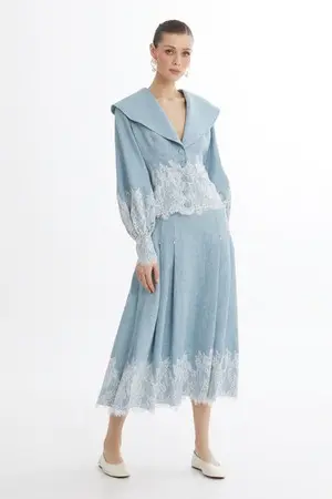 GIZIA Embroidered Balloon Sleeve Linen Jacket