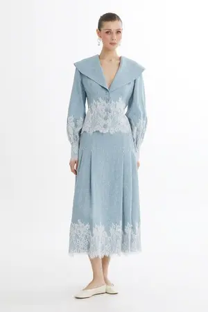 GIZIA Embroidered Balloon Sleeve Linen Jacket