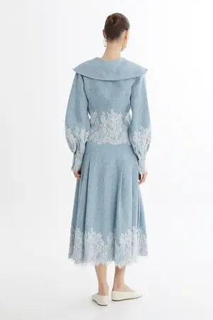 GIZIA Embroidered Balloon Sleeve Linen Jacket