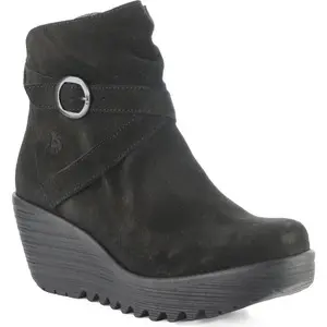 Fly London Loik Platform Wedge Bootie Black