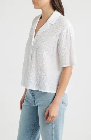 Eileen Fisher Texture Stretch Organic Cotton Camp Shirt