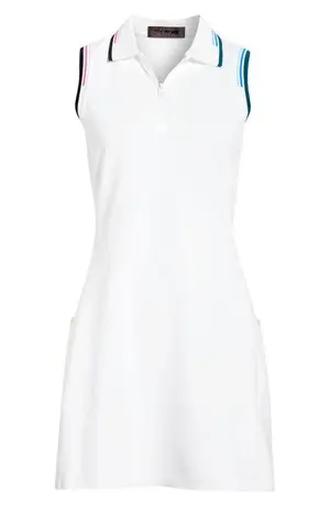 G/fore Sleeveless A-line Polo Dress With Striped Trim