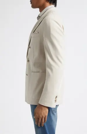 Eleventy Double Breasted Tan Knit Wool Blend Peak Lapel Sport Coat
