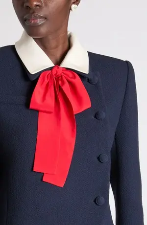 Valentino Garavani Layered Collar & Bow Wool Crepe Jacket