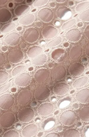 MODENAIRE V-neck Tie Waist Embroidered Lace Dress - Beige