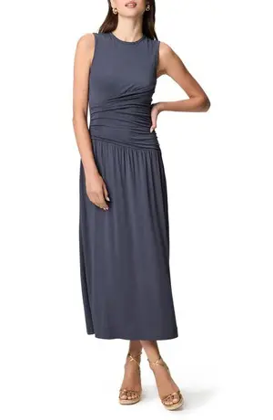 Paige Bonita Sleeveless Ruched Midi Dress - Pacificblu