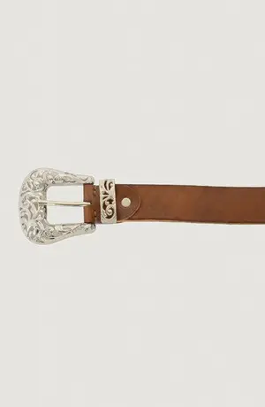 MODENAIRE Leather Belt With Engraved Buckle