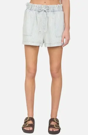 J.O.A. Striped Paperbag Waist Denim Shorts