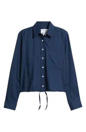 CISSA Drawstring Waist Cotton Button-up Top