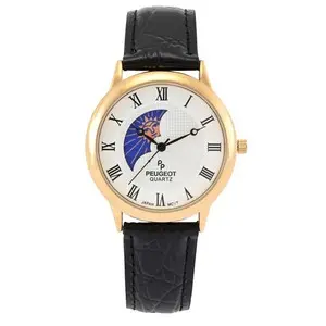PEUGEOT Vintage Left Window Sun Moon Leather Watch- 38mm - Black