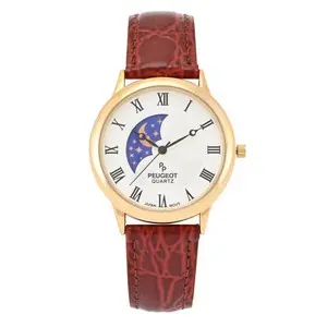PEUGEOT Vintage Left Window Sun Moon Leather Watch- 38mm - Brown