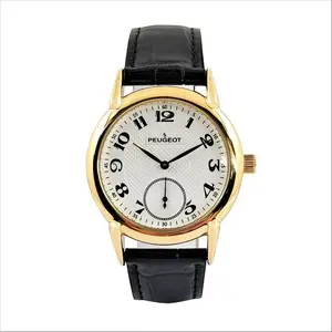PEUGEOT Vintage Gold-plated Watch With Leather Band - Black