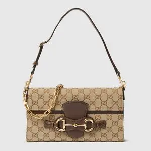 Gucci Gucci Horsebit Ristretto Medium Shoulder Bag In GG Canvas Beige
