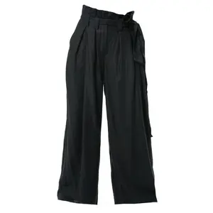 METAMORPHOZA Paperbag High Waist Trousers With Linen - Black