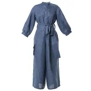 METAMORPHOZA Wide-leg Linen Jumpsuit - Blue