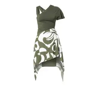 METAMORPHOZA Open Shoulder Long Top With Print - Green