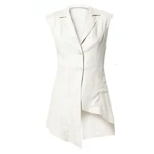 METAMORPHOZA Neutrals Asymmetric Buttoned Top With Linen - Beige