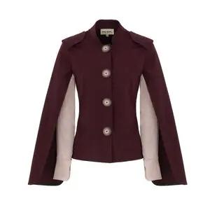 JULIA ALLERT Tailored Structured Cape Blazer Burgundy