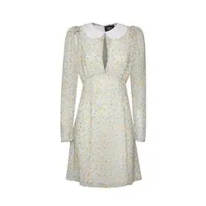 SVETA MILANO Neutrals Seattle Floral Short Dress With Embroidered Collar - White