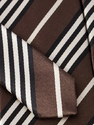 Saint Laurent Striped Silk Neck Tie - Brown