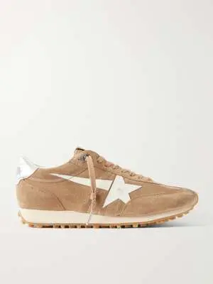 GOLDEN GOOSE Marathon Metallic Leather-trimmed Suede Sneakers