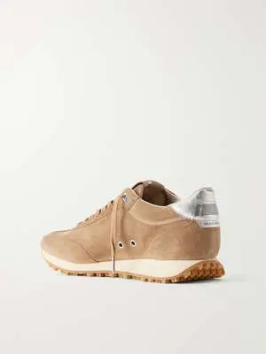 GOLDEN GOOSE Marathon Metallic Leather-trimmed Suede Sneakers