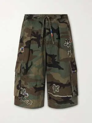 NAHMIAS Wide-leg Printed Cotton Shorts - Green