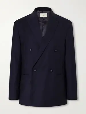Officine Générale Merrick Wool, Cashmere And Silk-blend Double-breasted Suit Jacket - Blue