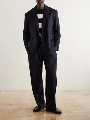Officine Générale Nilson Straight-leg Trousers In Wool, Cashmere, And Silk Blend - Blue