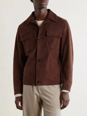 LARDINI Suede Shirt Jacket With Pointed Collar
