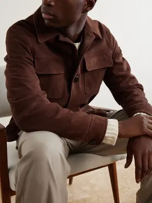 LARDINI Suede Shirt Jacket With Pointed Collar