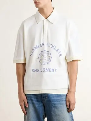 NAHMIAS Destroyed Logo-print Pointelle-knit Cotton Polo Shirt