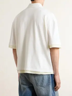 NAHMIAS Destroyed Logo-print Pointelle-knit Cotton Polo Shirt