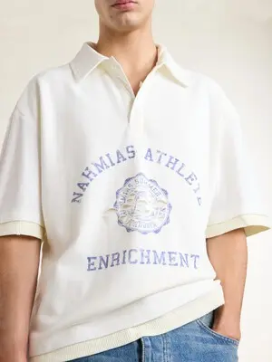 NAHMIAS Destroyed Logo-print Pointelle-knit Cotton Polo Shirt