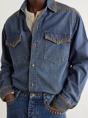 MANAAKI Tukutuku Embroidered Denim Shirt