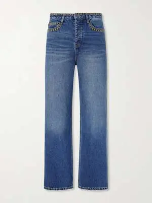 MANAAKI Tukutuku Straight-leg Embroidered Organic Jeans - Blue