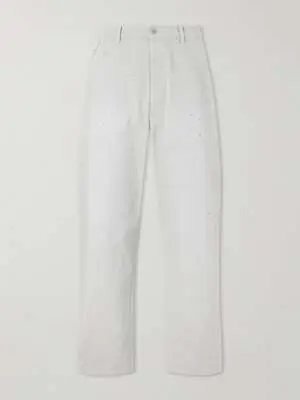 MAISON MARGIELA Wide-leg Paint-splattered Cotton-canvas Trousers
