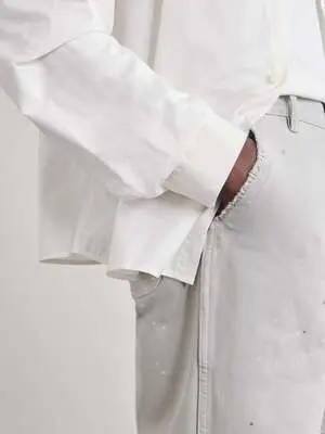 MAISON MARGIELA Wide-leg Paint-splattered Cotton-canvas Trousers