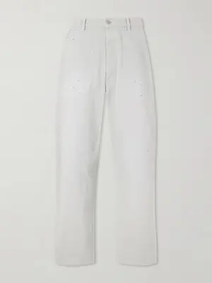 MAISON MARGIELA Wide-leg Paint-splattered Cotton-canvas Trousers