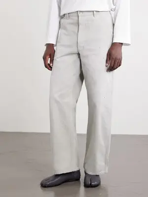 MAISON MARGIELA Wide-leg Paint-splattered Cotton-canvas Trousers