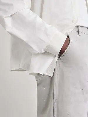 MAISON MARGIELA Wide-leg Paint-splattered Cotton-canvas Trousers